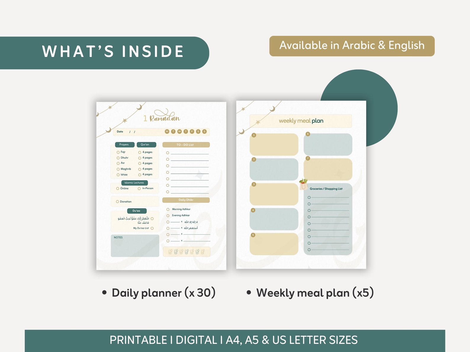 Ramadan Printable Planner- Bilingual Arabic and English, Daily Planner ...