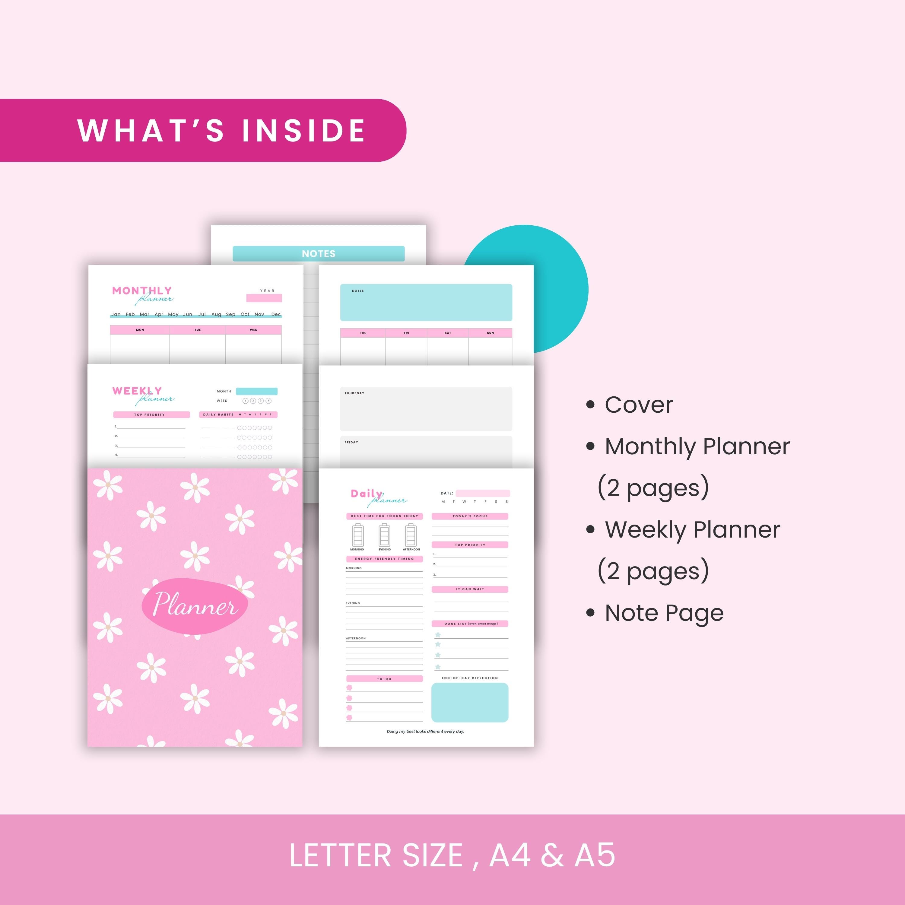 Pink Unique Printable Planner | Daily, Weekly, Monthly | A4, A5, US ...