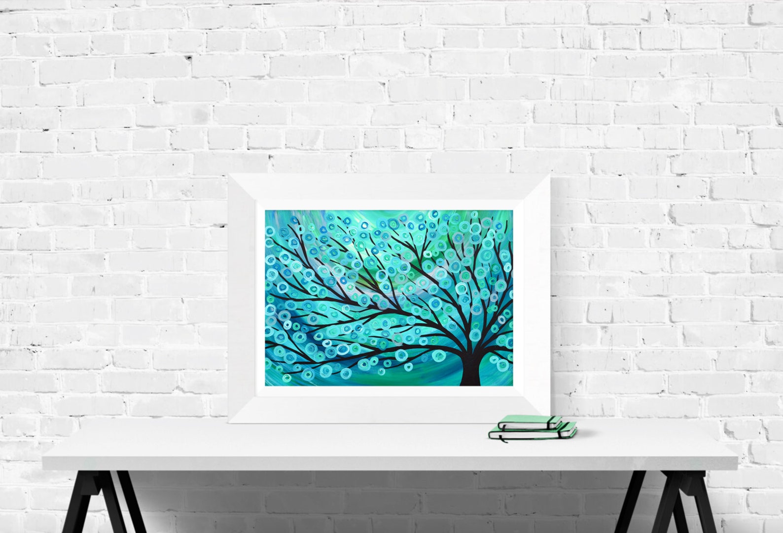 Teal Abstract Tree Print Wall Art Print in Teal, Turquoise, Green, and ...