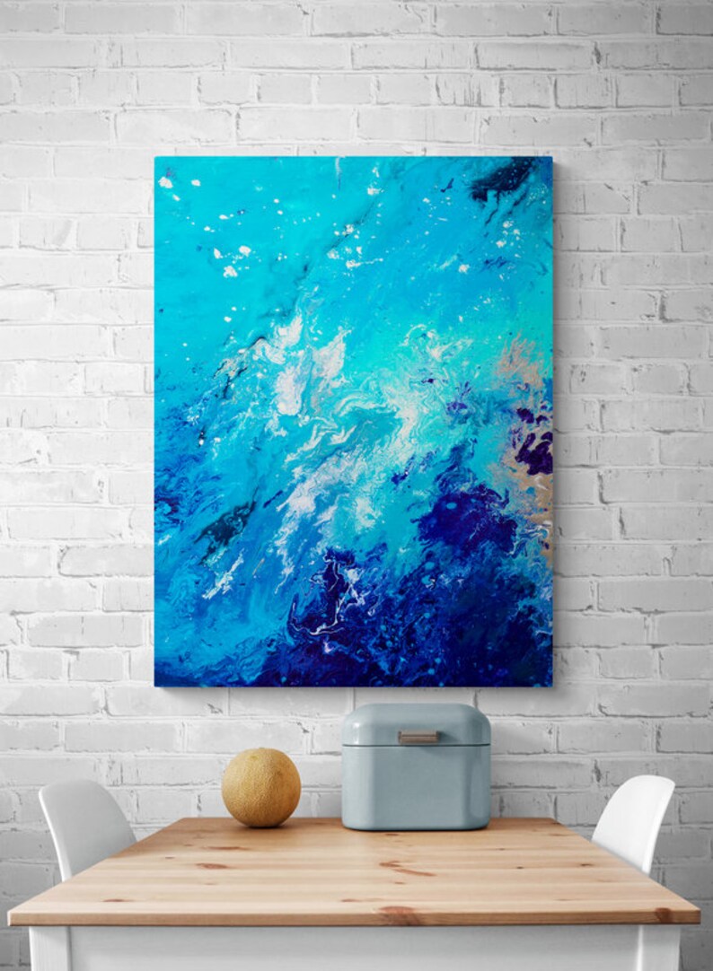 Blue Canvas Print Blue & White Abstract Marbled Canvas - Etsy UK
