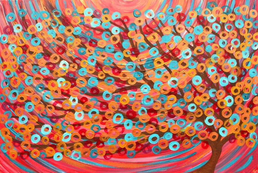 Red & Blue Abstract Tree Canvas Print - Etsy UK
