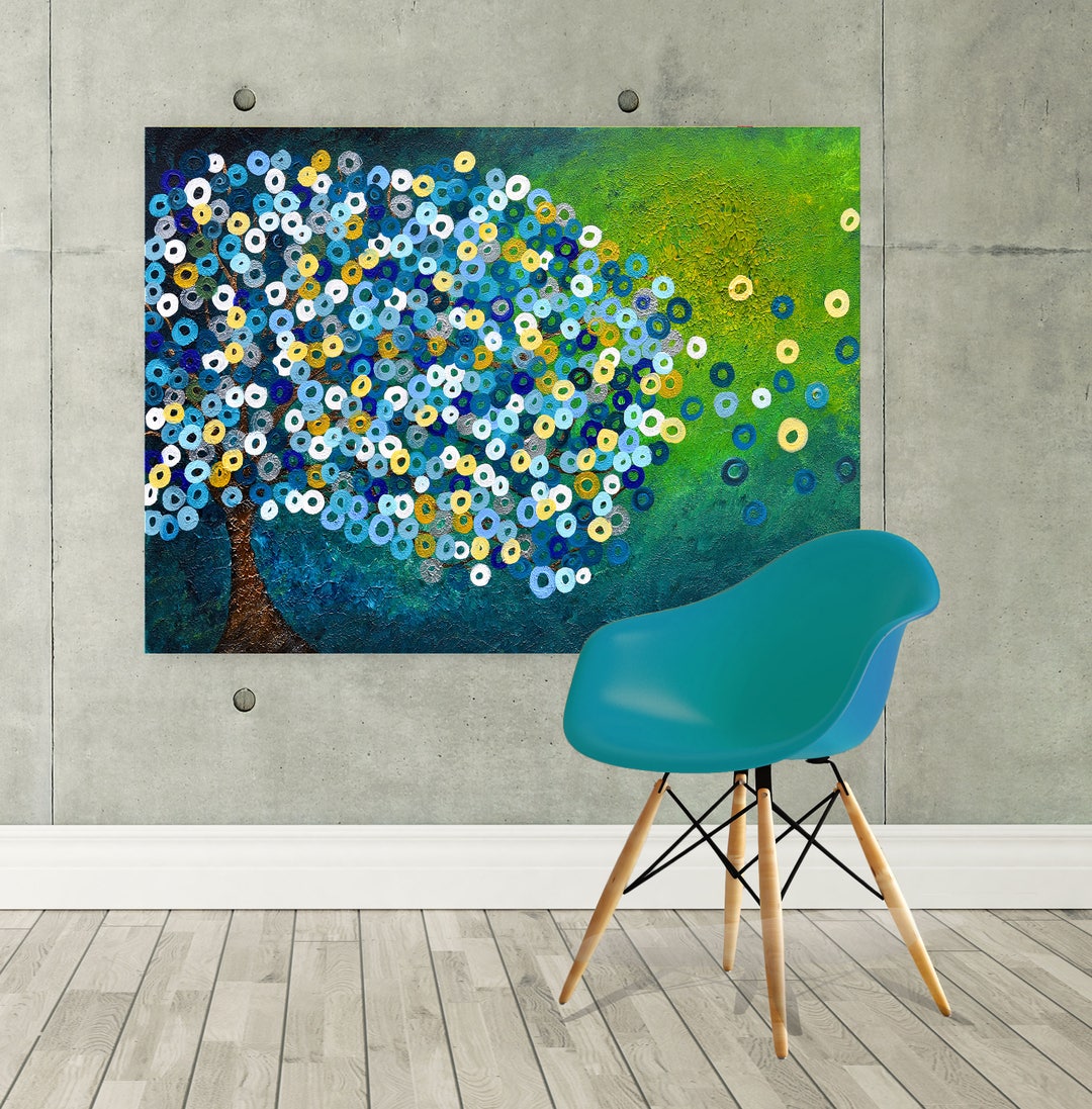 Large Tree Canvas Print - Teal Abstract Tree Canvas Picture - Teal ...