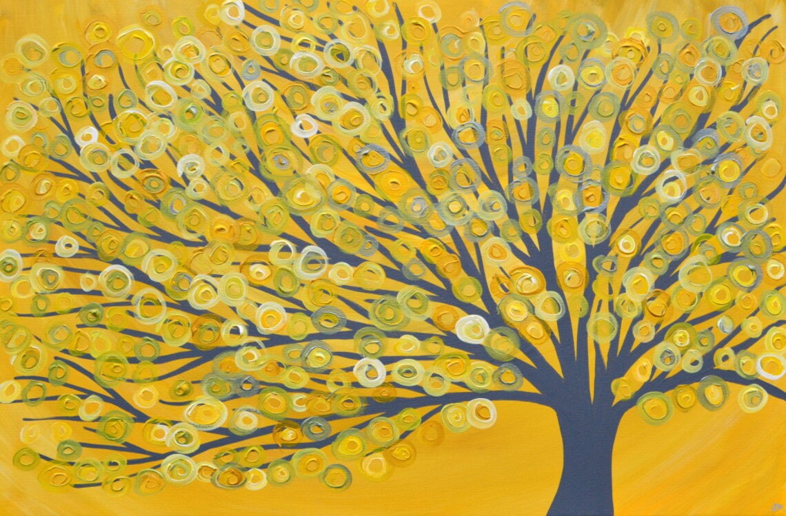 Yellow Abstract Tree Print Yellow Wall Art Print of Original | Etsy UK