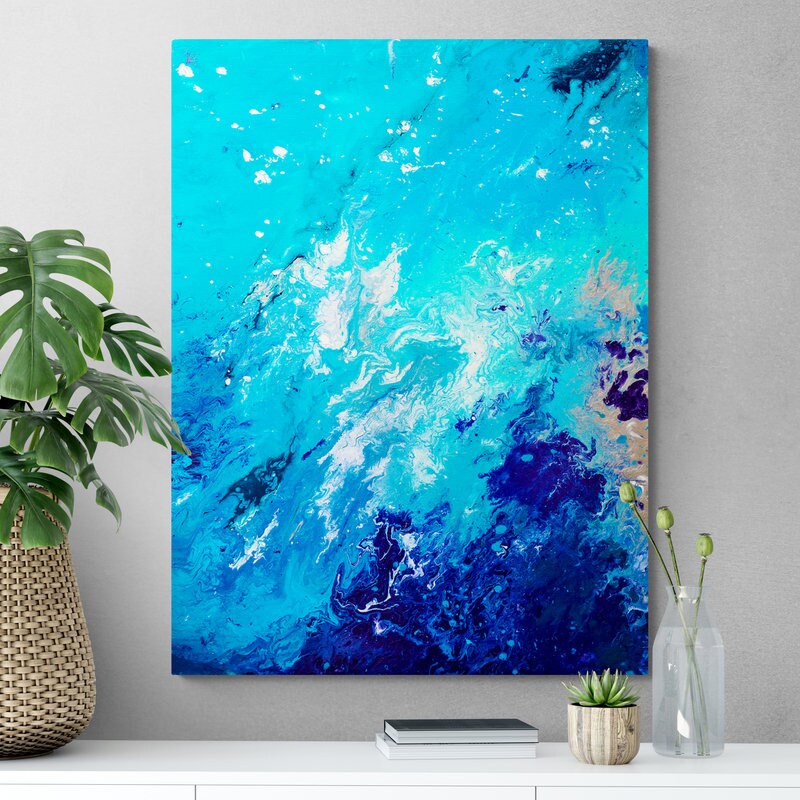 Blue Canvas Print Blue & White Abstract Marbled Canvas - Etsy UK
