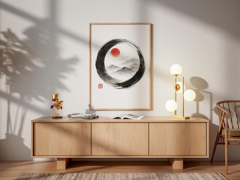 Zen Enso Circle Wall Art – Japanese Minimalist Ink Landscape Print ...