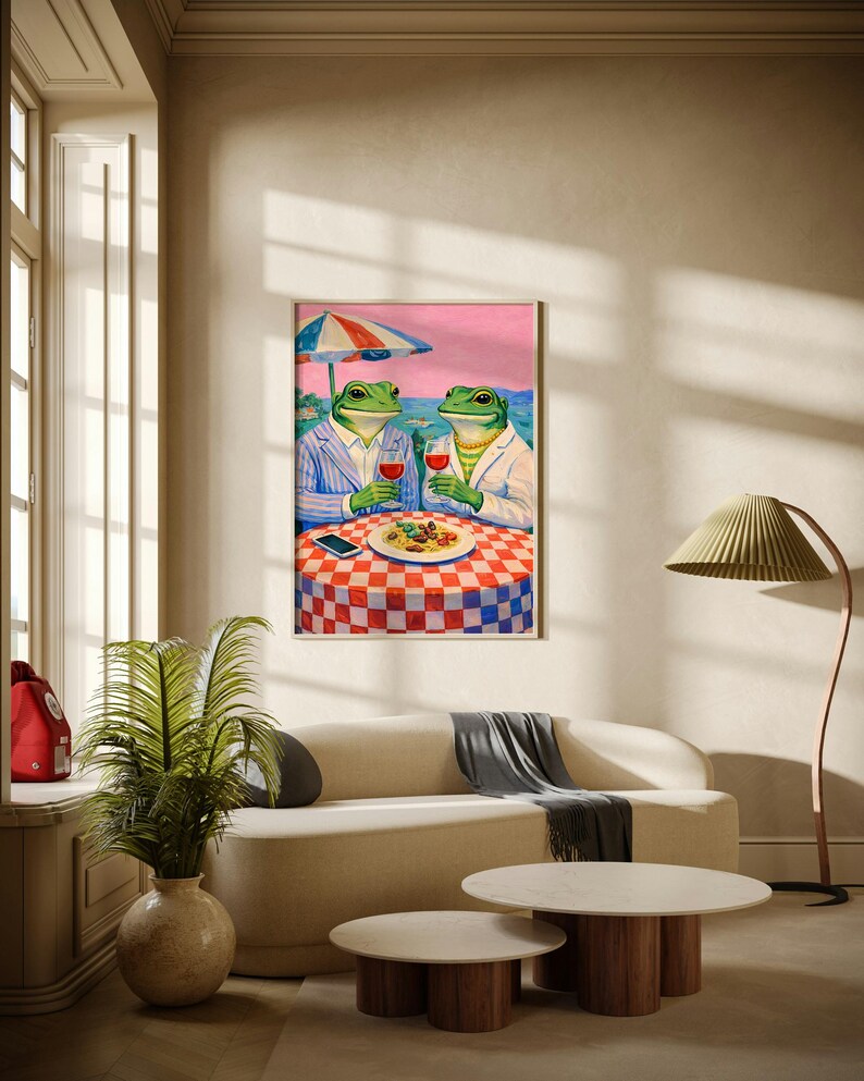 Frog Couple Wall Art Print - Whimsical Frogs on a Date Illustration ...
