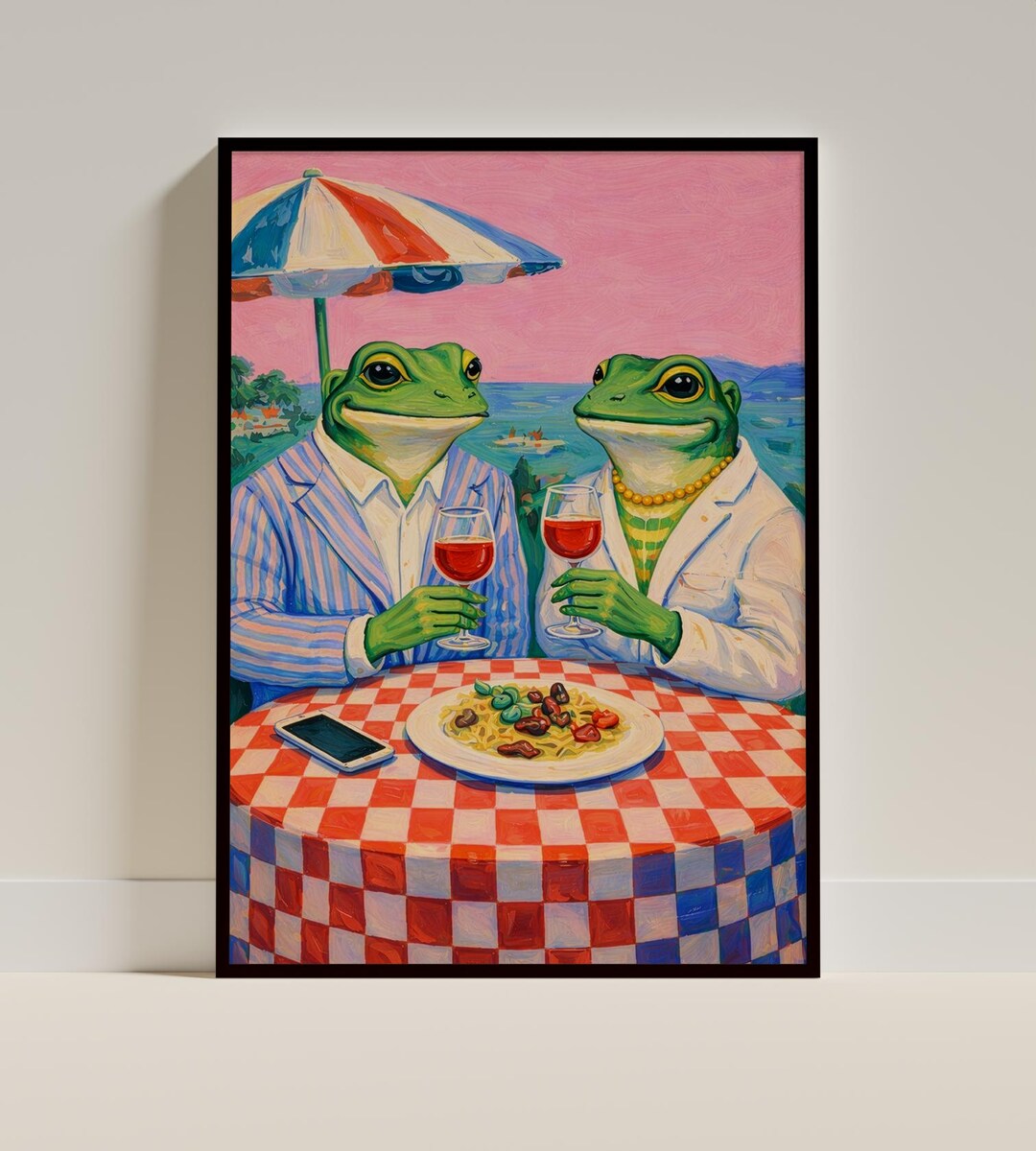 Frog Couple Wall Art Print - Whimsical Frogs on a Date Illustration ...