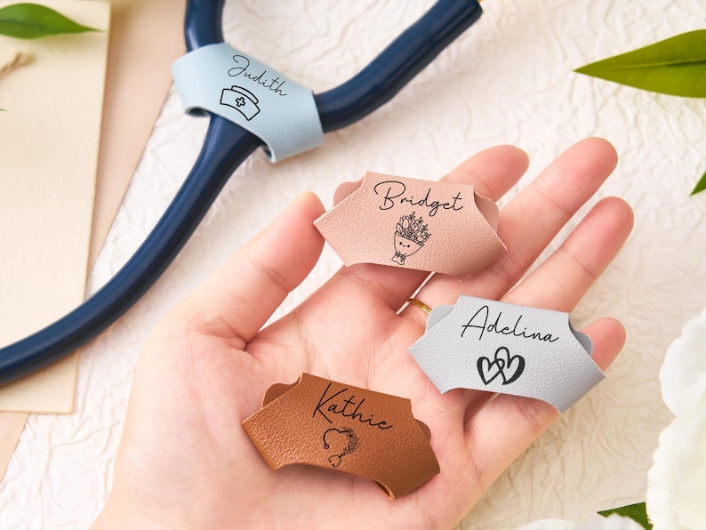 Custom Engraved Leather Stethoscope ID Tag, Personalized Nurse Doctor ...