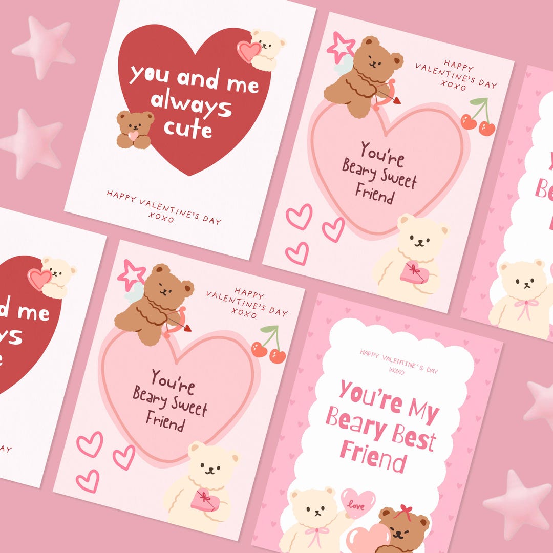 Printable Bear Valentine Cards | Cute Teddy Classroom for Kids | Beary ...