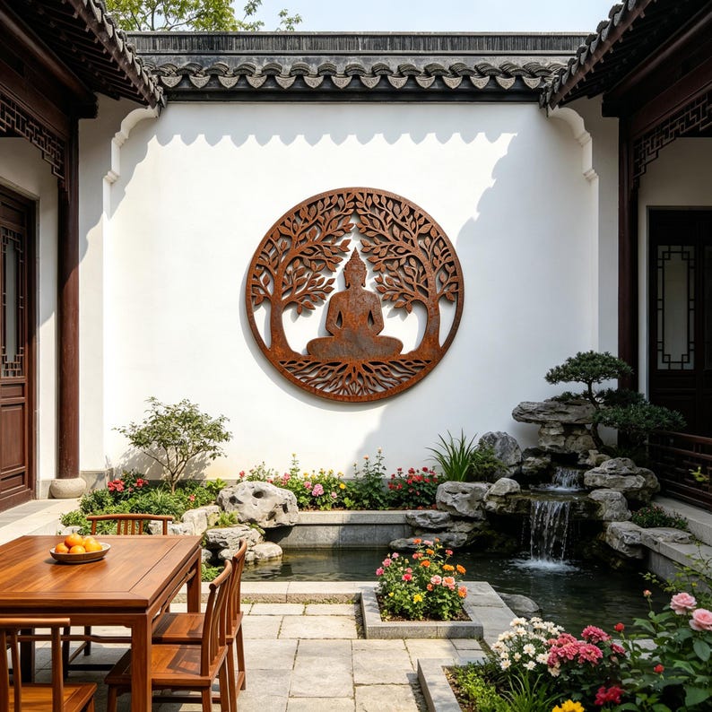 Rusty Buddha Tree of Life Metal Wall Art, Rustic Iron Zen Wall Decor ...