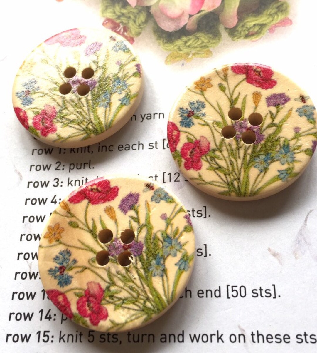 Wooden Buttons 30mm Summer Flower Meadow Set of 6 - Etsy