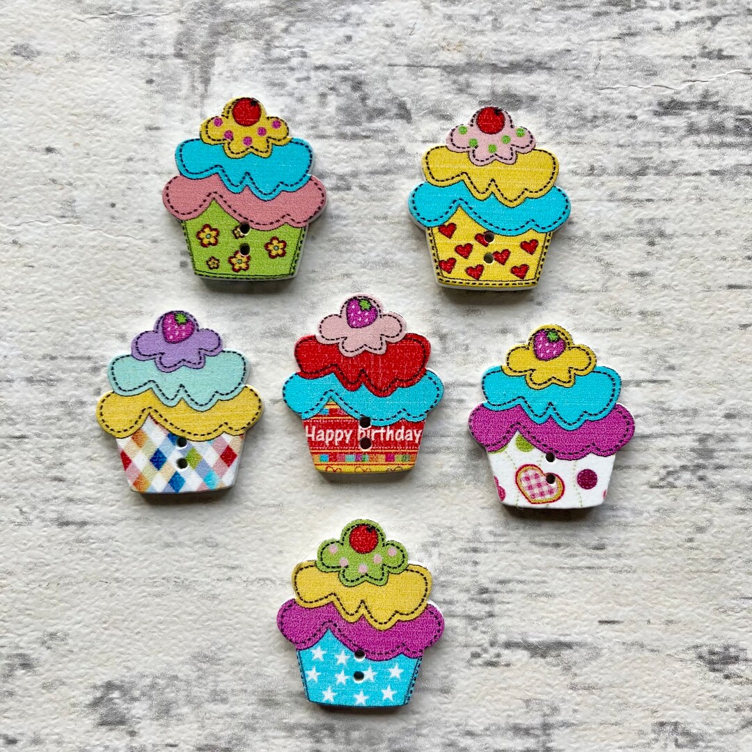 Wooden Buttons Cupcakes Set of 6 Assorted - Etsy