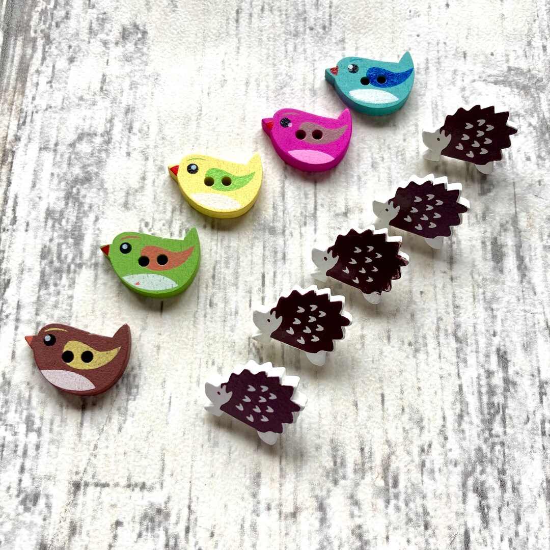 Wooden Buttons Kids Hedgehogs Birds - Etsy