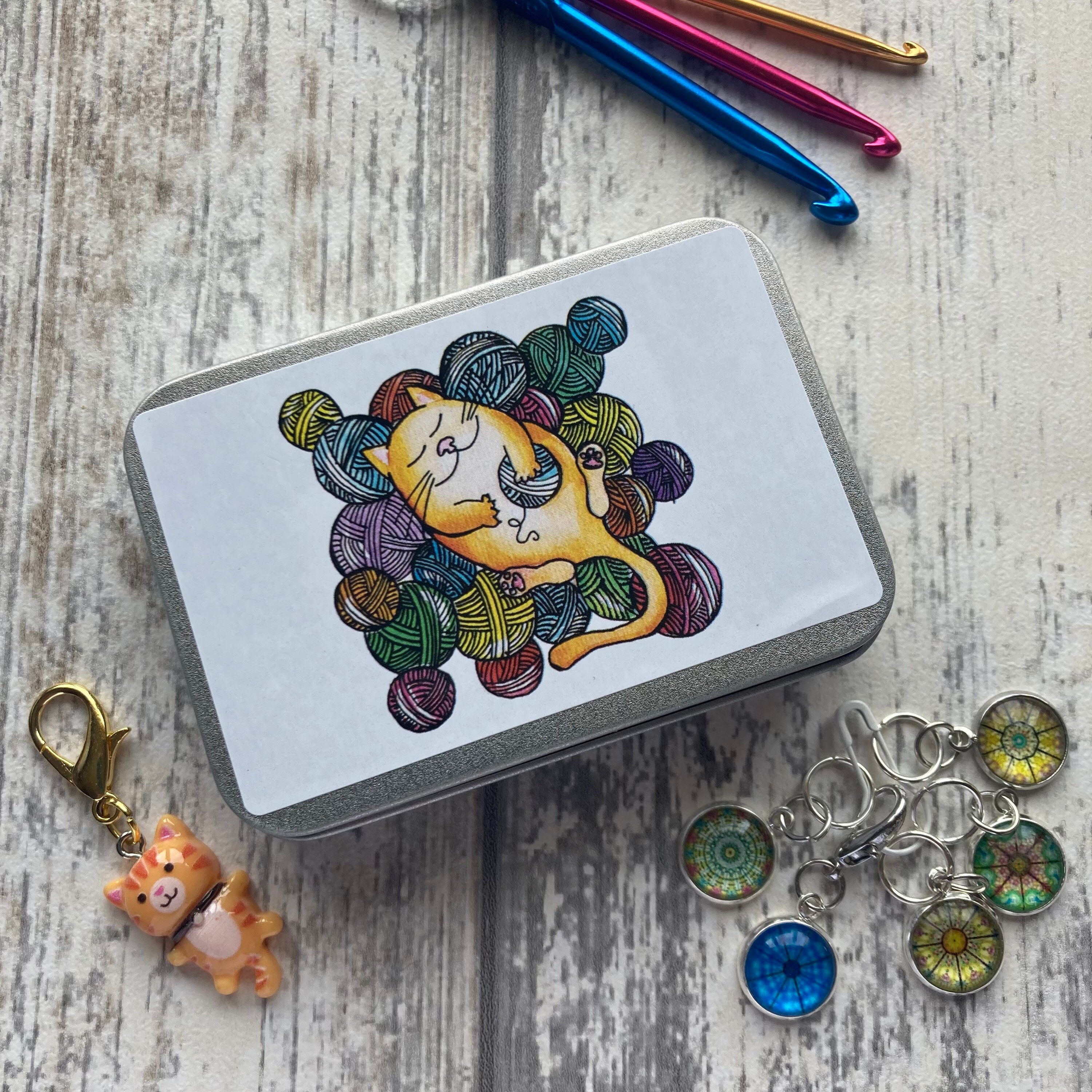 Tin for Knitting Notions Stitch Markers, Sewing, Crochet Yarn Cats ...