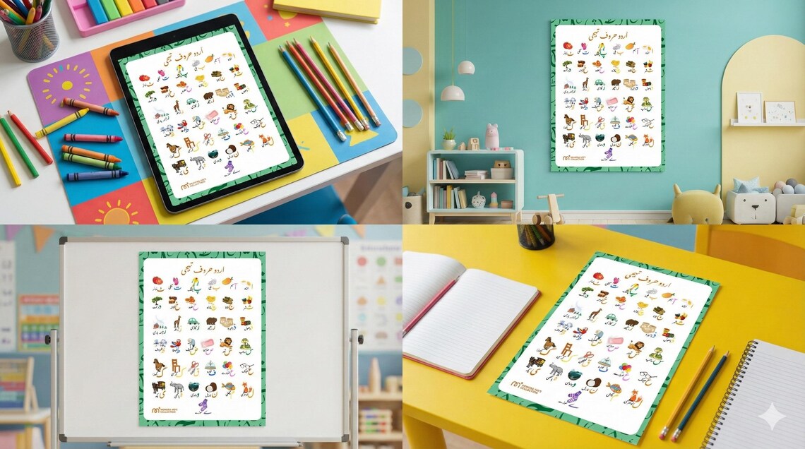 Urdu Alphabet Flashcards & Chart for Kids | Haroof-e-tahaji Printable ...