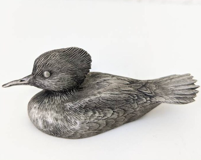 Vintage Pewter Duck Figurine by Bob Rioux | Hen Hooded Merganser - Etsy