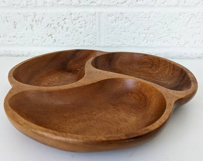 Vintage Monkey Pod Wood Divided Dish - Etsy