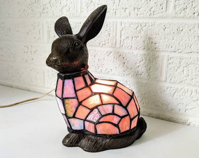 Vintage Rabbit Lamp Lot Tiffany Style Stained Glass and Bronze Bunny ...