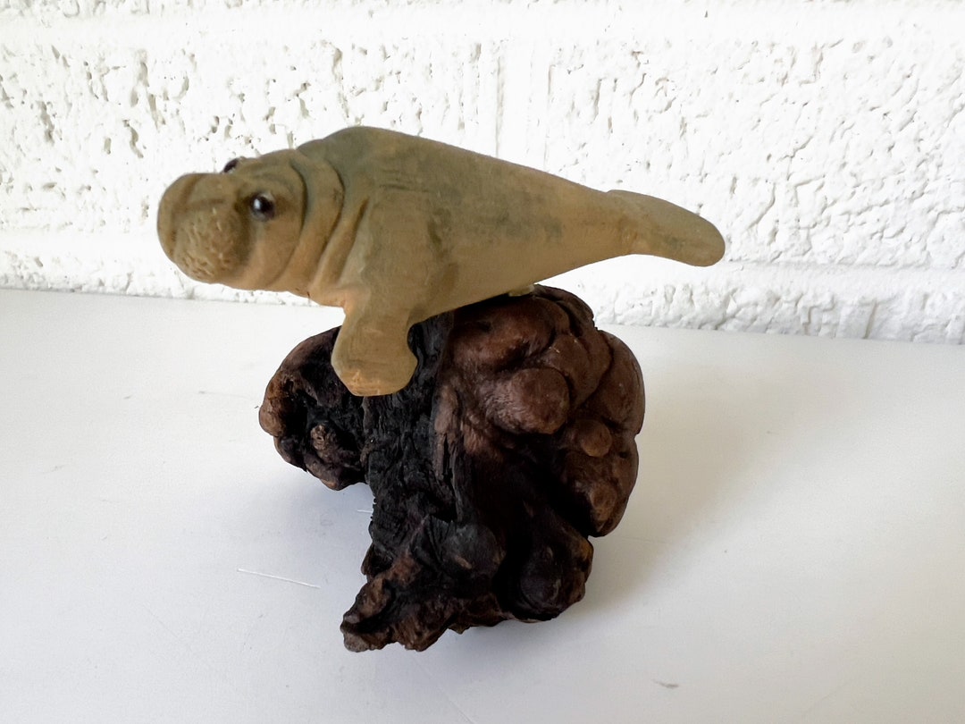 Vintage Carved Wooden Manatee on Burlwood - Etsy
