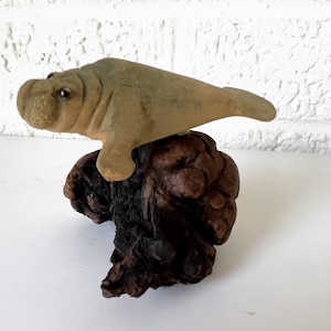 Vintage Carved Wooden Manatee on Burlwood - Etsy