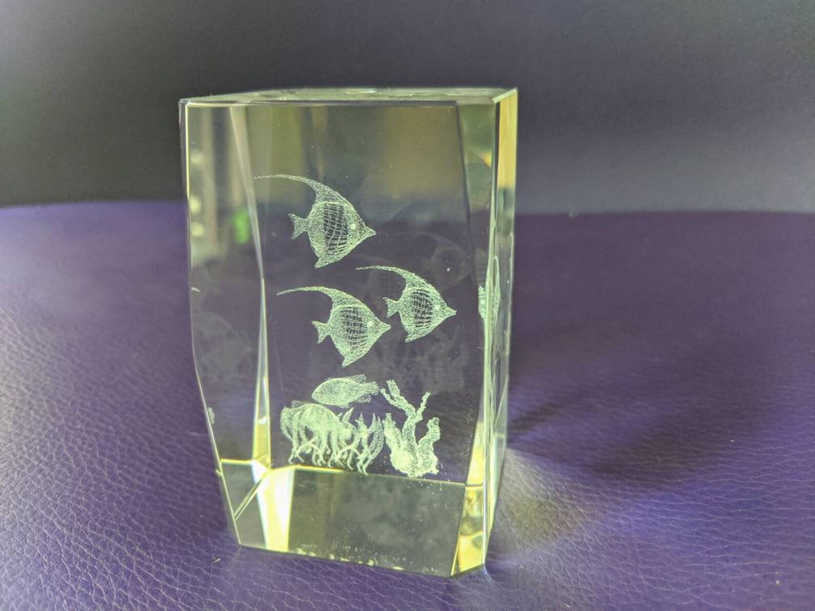 Vintage Laser Engraved Fish Crystal Cut Glass Paperweight - Etsy