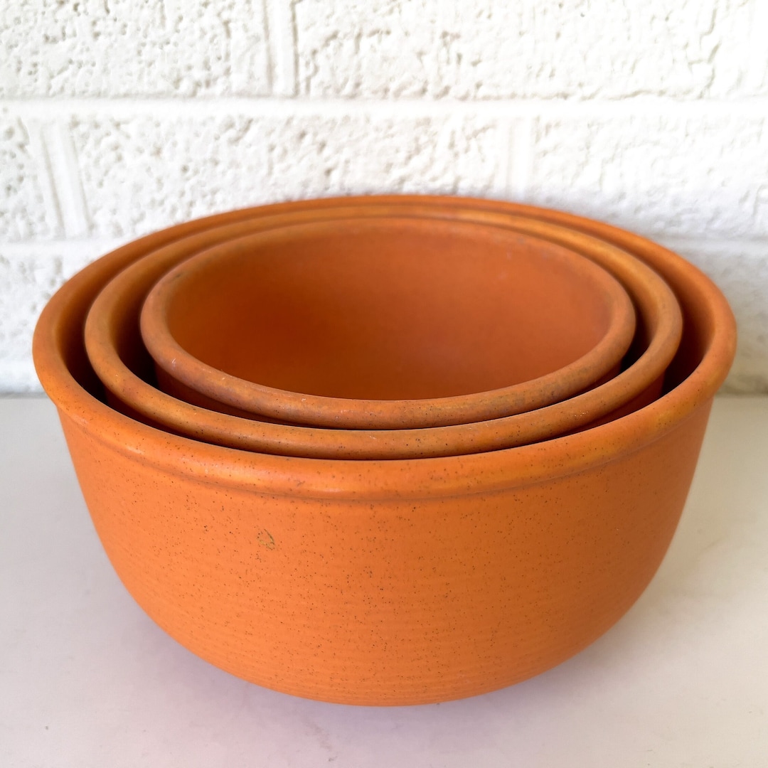 Vintage Orange Pottery Nesting Bowls - Etsy