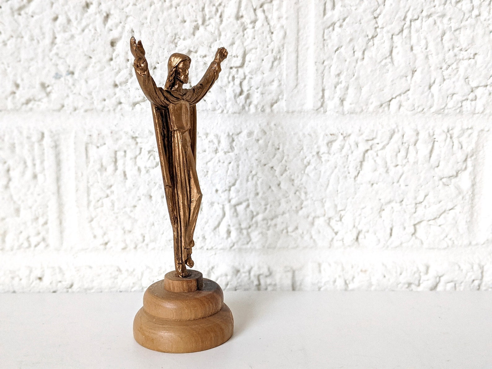 Small Vintage Jesus Figurine | Metal and Wood Jesus Statuette - Etsy
