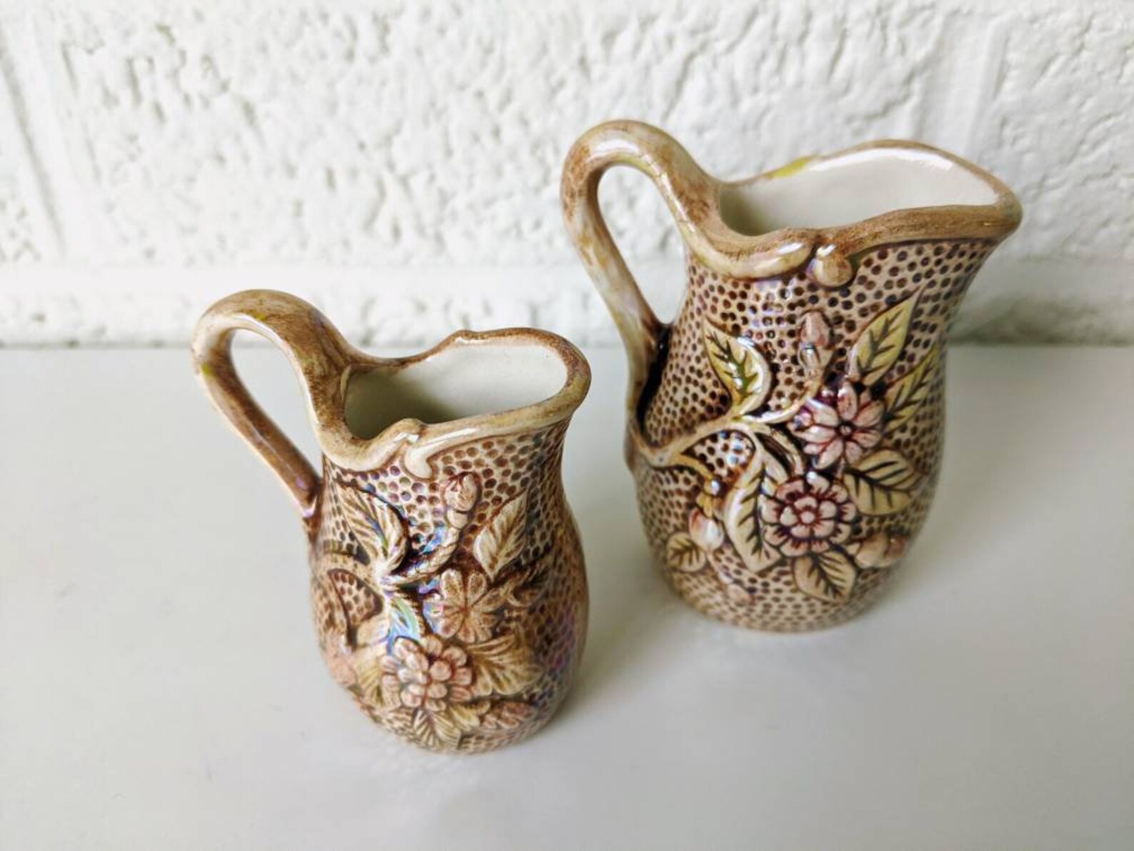 Vintage Pair Iridescent Miniature Pitcher Vases | Flower Bud Vases ...