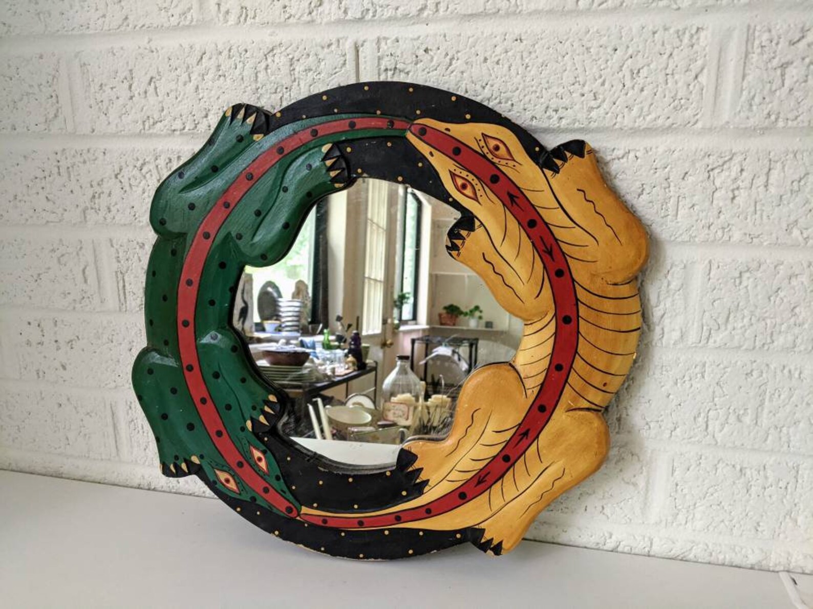 Vintage Wooden Framed Mirror With Two Lizards Alligators or - Etsy