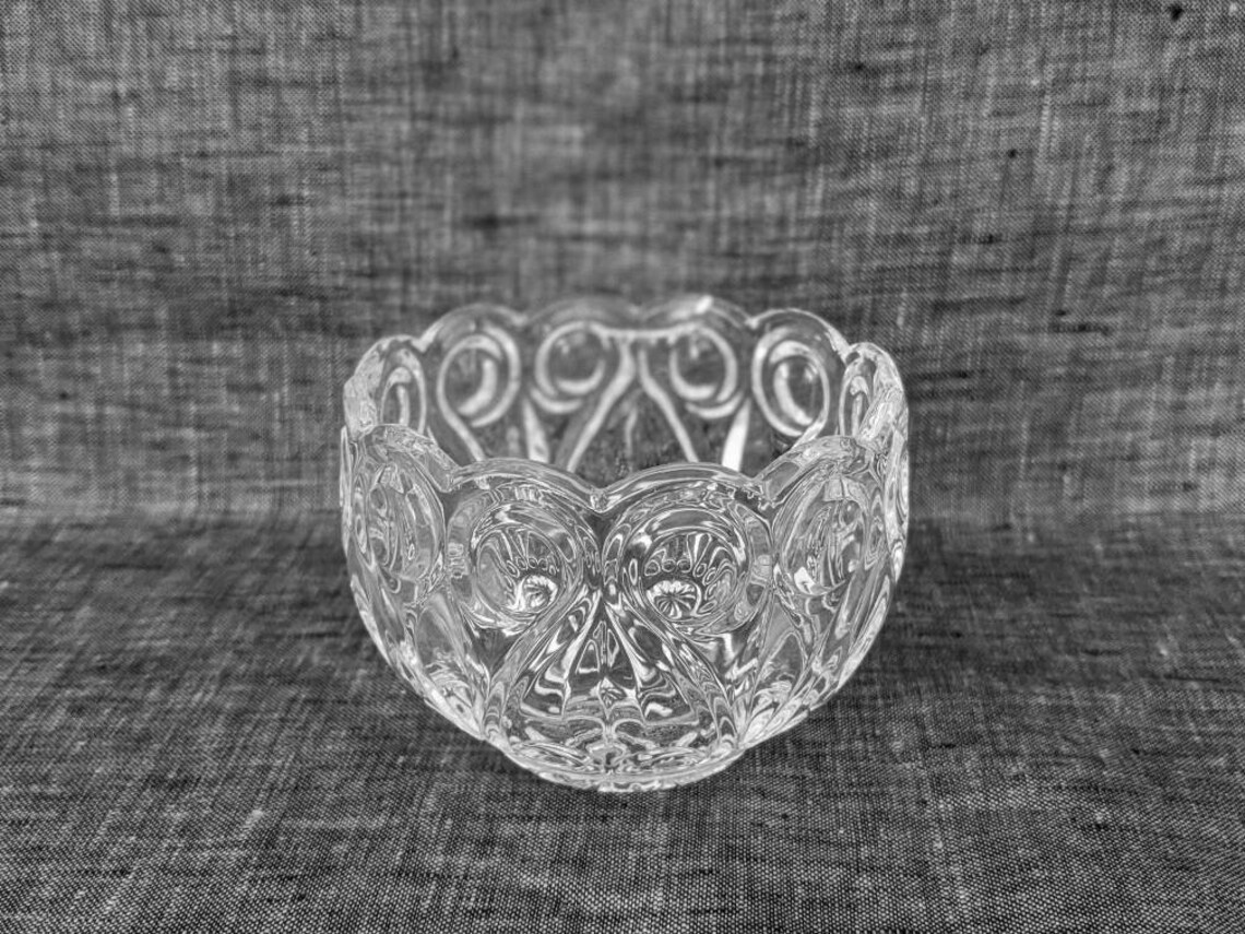 Small Vintage Glass Bowl With Scroll Design | Etsy