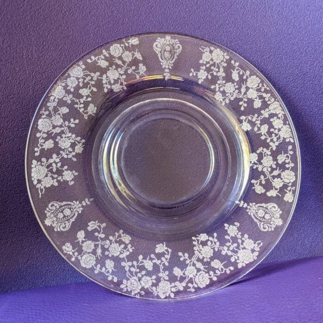 Vintage Clear Glass Plate With Etched Flowers | Unique Ring or Jewelry ...
