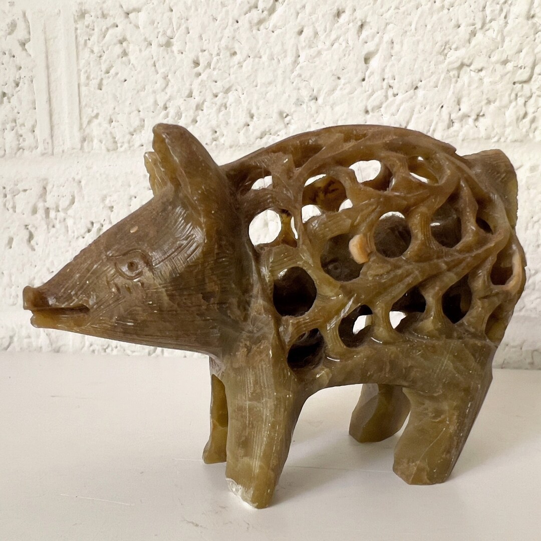 Vintage Carved Stone Pig or Warthog With Baby Carved Inside - Etsy