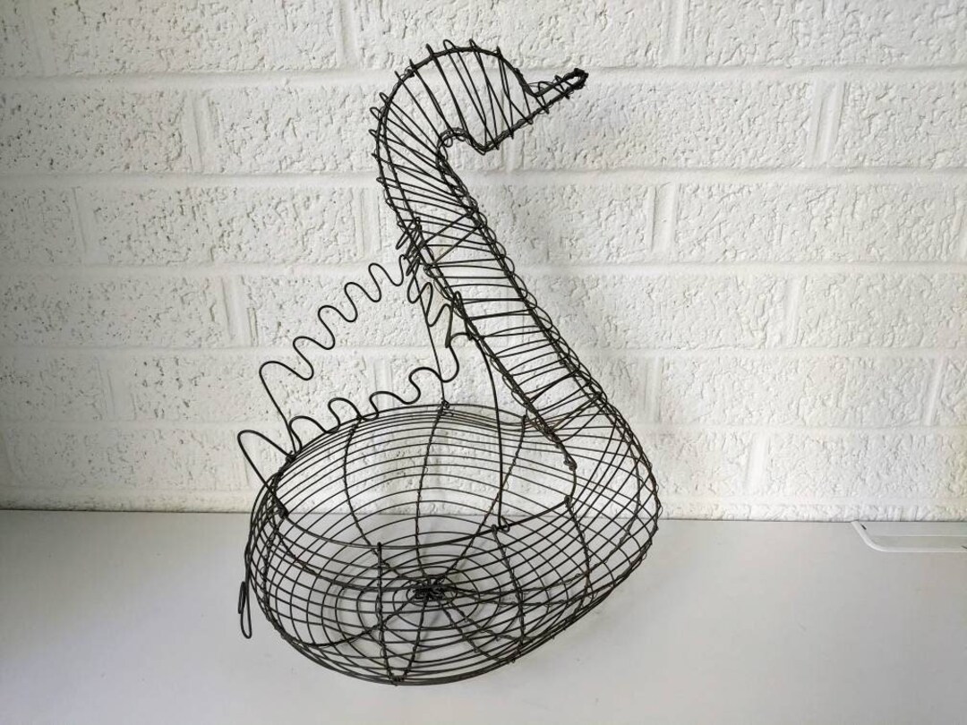 Large Vintage Woven Wire Swan or Goose Basket | French Gathering Basket ...