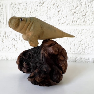 Vintage Carved Wooden Manatee on Burlwood - Etsy