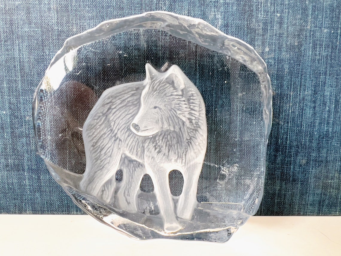 Vintage Nybro Sweden Lead Crystal Wolf Sculpture - Etsy