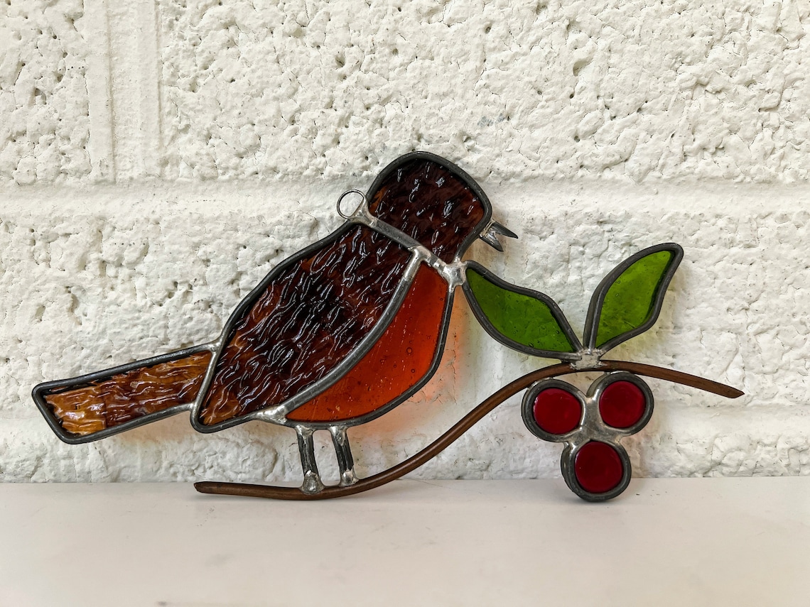 Vintage Robin Stained Glass Suncatcher Stained Leaded Glass - Etsy