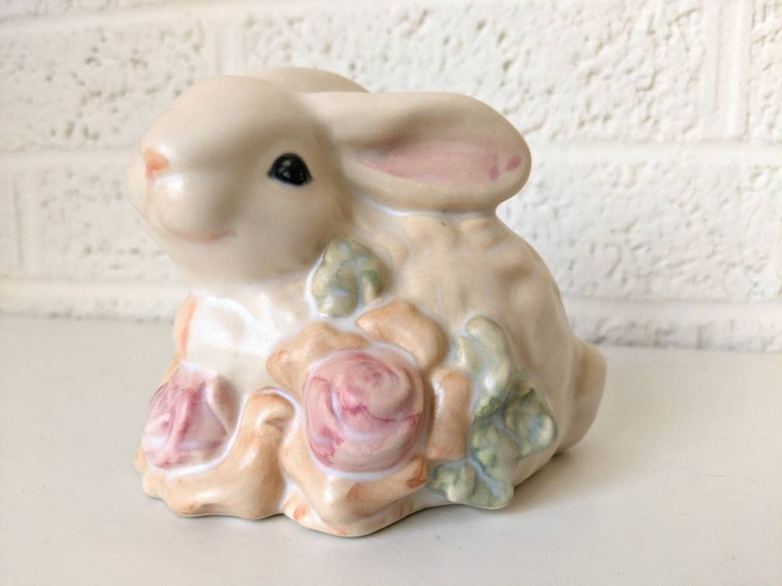 Vintage Bunny Figurine With Roses BRN China Baby Bunny - Etsy