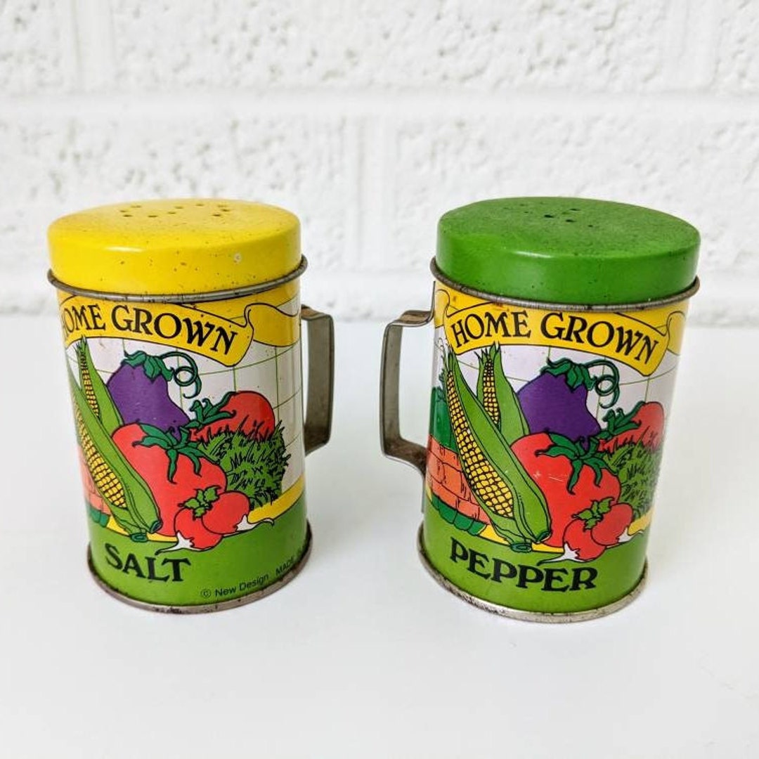 Vintage Time Salt and Pepper Shakers | Home Grown | Green and Yellow - Etsy