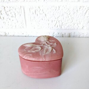 Vintage Incolay Heart Shaped Ring Box Pink With White Roses Engagement ...