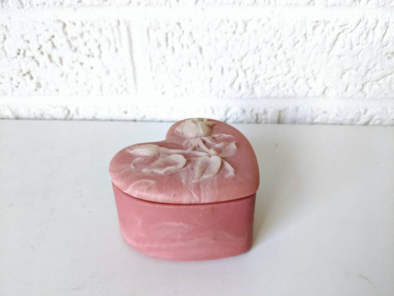 Vintage Incolay Heart Shaped Ring Box Pink With White Roses - Etsy