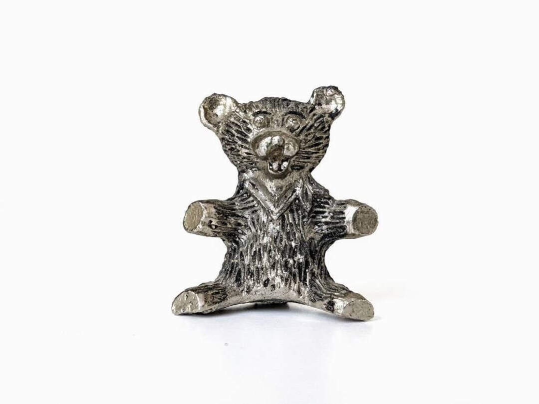 Vintage Tiny Teddy Bear Figurine Pewter or Metal Miniature Teddy Bear ...