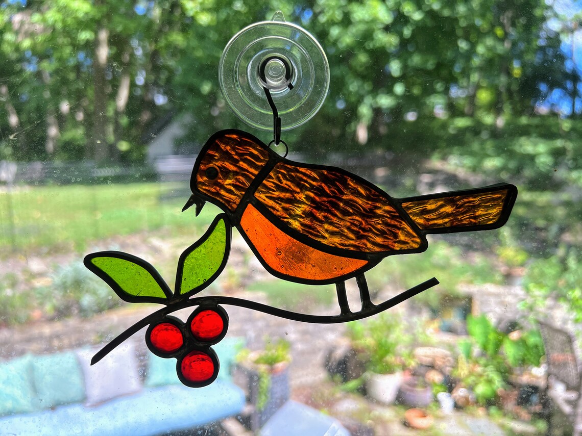 Vintage Robin Stained Glass Suncatcher Stained Leaded Glass - Etsy