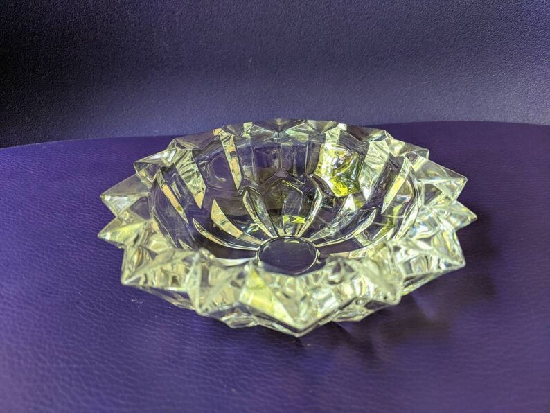 Vintage Cut Glass Bowl With Faceted Pointed Rim - Etsy