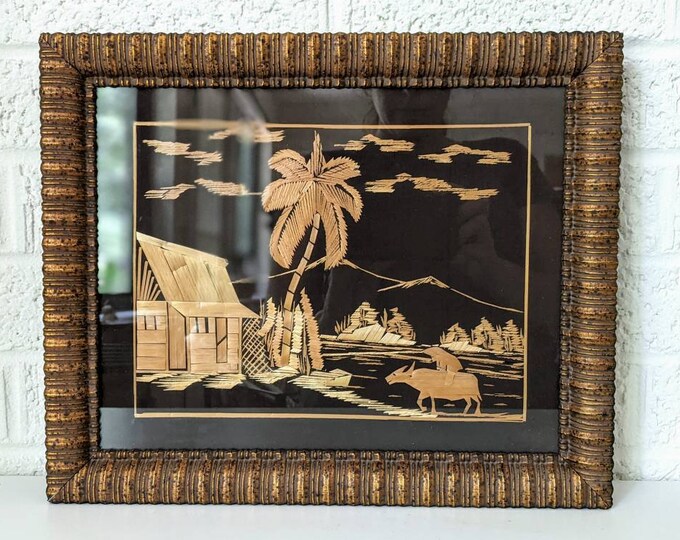 Vintage Asian Rice Straw Framed Art | Asian or Oriental Scene | Framed ...