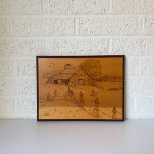 Vintage Wood Burn Wall Art | Barn Scene | Pyrography | Bucolic Scene - Etsy