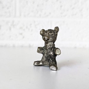 Vintage Tiny Teddy Bear Figurine Pewter or Metal Miniature Teddy Bear ...