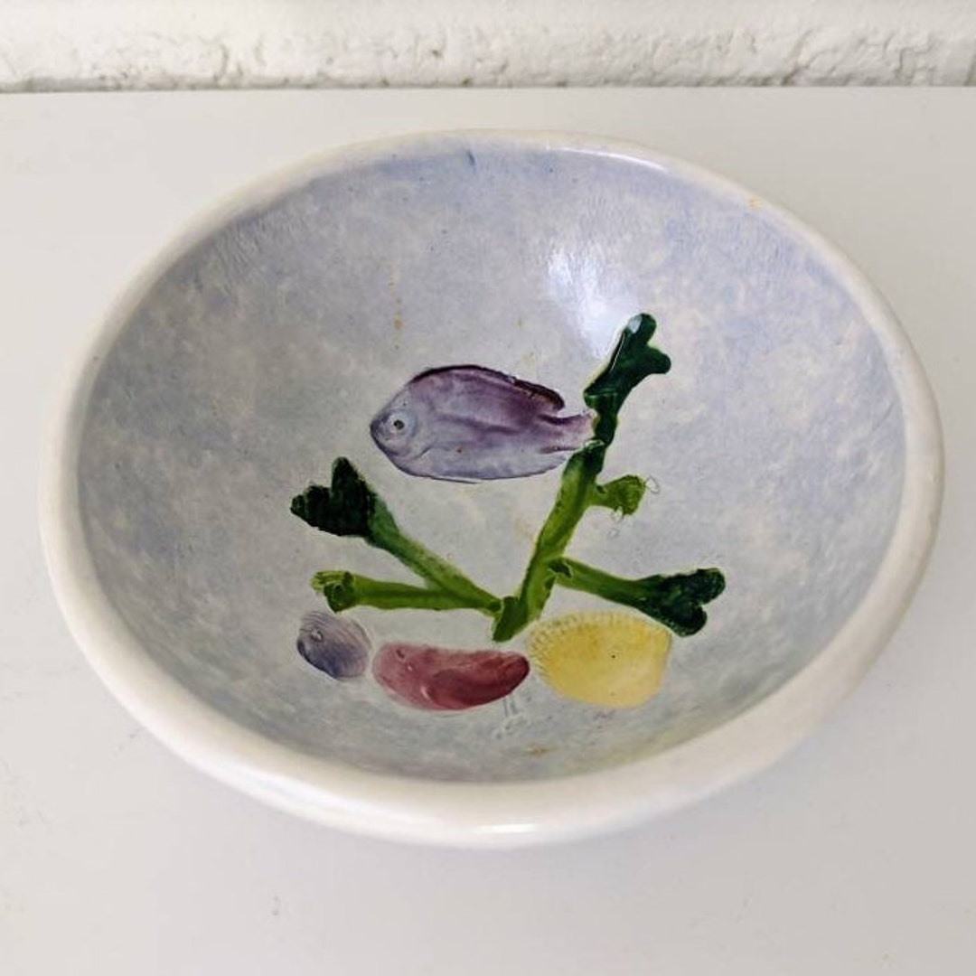 Vintage Salt Marsh Pottery Bowl and Wall Hanging | Fish and Shells - Etsy