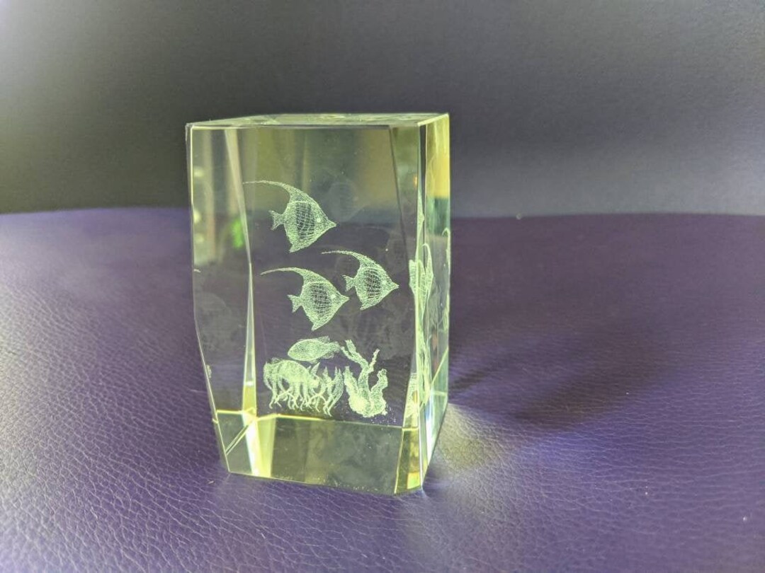 Vintage Laser Engraved Fish Crystal, Cut Glass Paperweight - Etsy