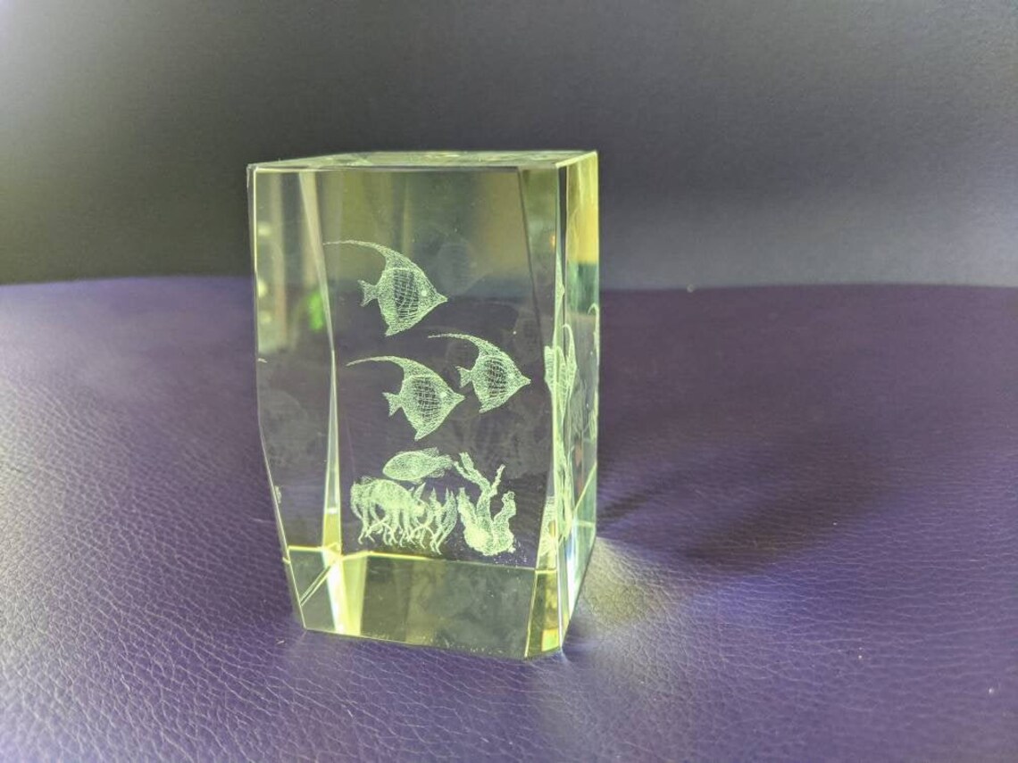 Vintage Laser Engraved Fish Crystal Cut Glass Paperweight - Etsy