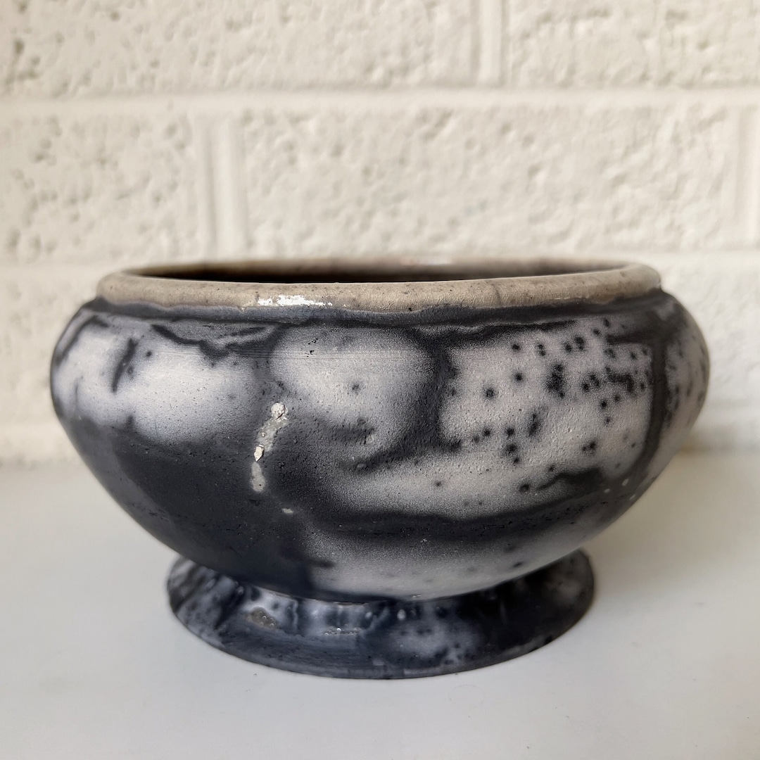 Vintage Signed Raku Pottery Bowl on Pedestal Foot - Etsy